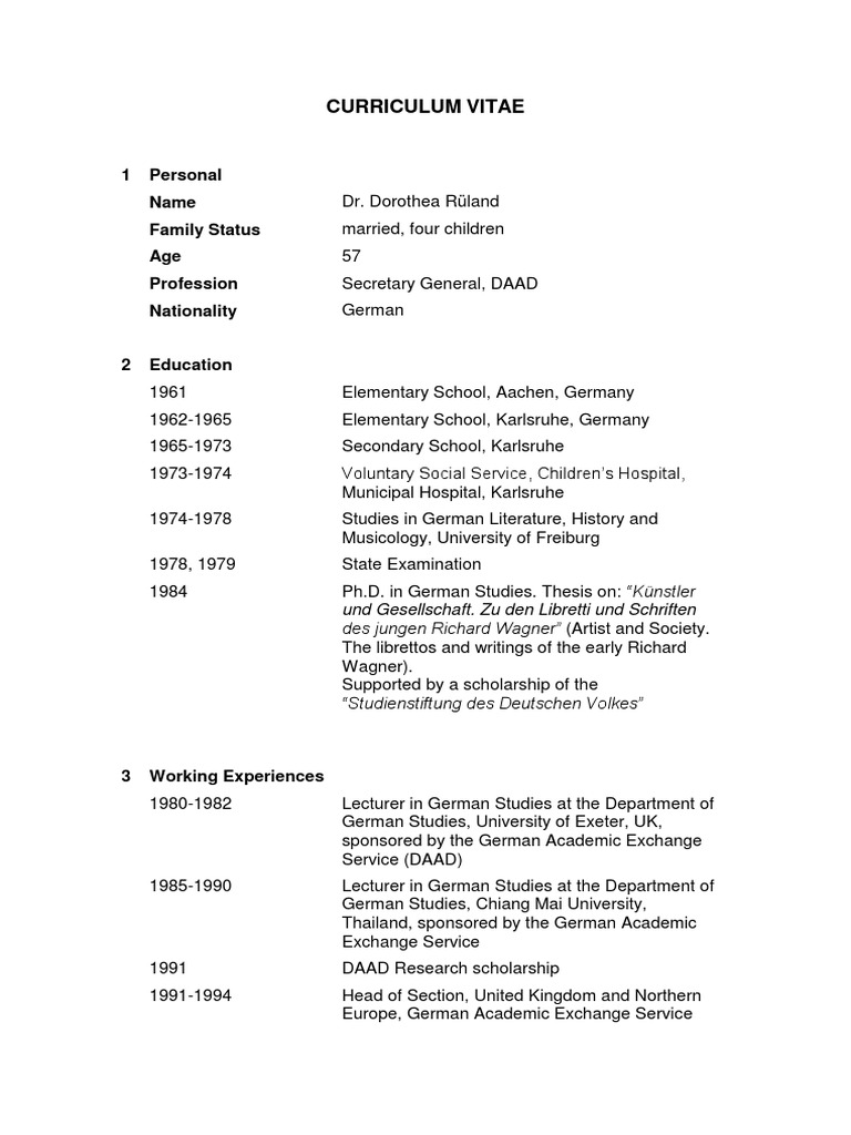 Daad Dorothea Rüland Curriculum Vitae English PDF | PDF | Germany ...