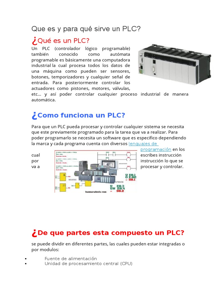 Que Es y para Qué Sirve Un PLC? | PDF | Controlador lógico programable ...