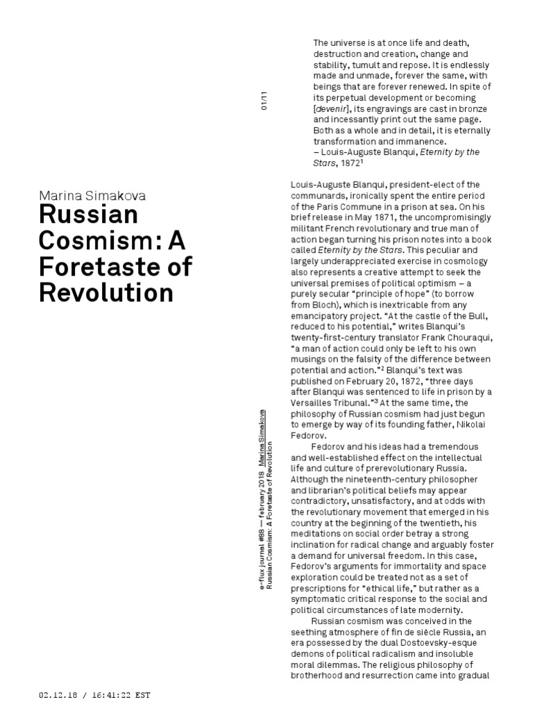 Russian Cosmism A Foretaste of Revolution | PDF | Free Will | Knowledge