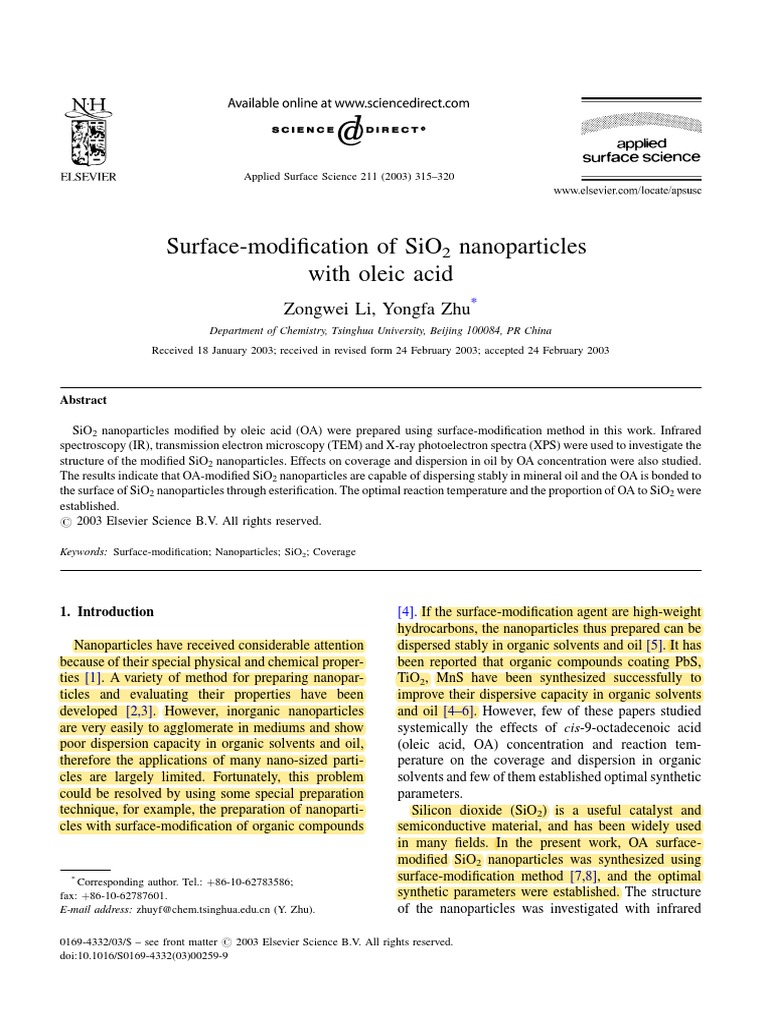 Surface Modification of SiO2 Nanoparticles with Oleic Acid: An ...