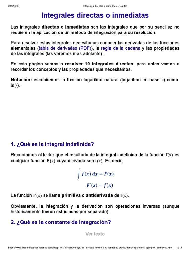 Ejercicios de Integrales Directas Resueltas | PDF | Integral | Derivado