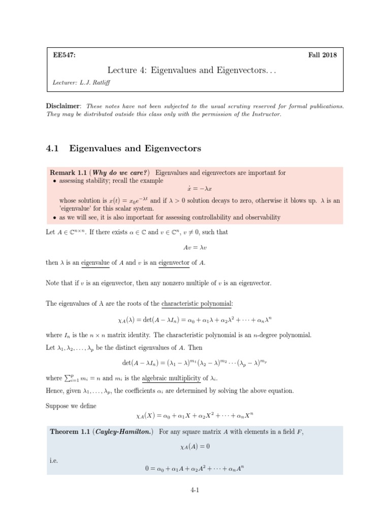 Lecture 4 Eigenvalues And Eigenvectors Pdf Eigenvalues And Eigenvectors Linear Map