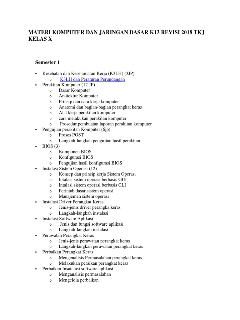Materi Komputer Dan Jaringan Dasar k13 Revisi 2018 TKJ Kelas X | PDF