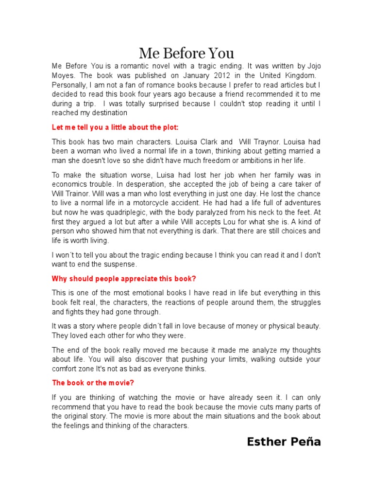 Me Before You: Jojo Moyes | PDF