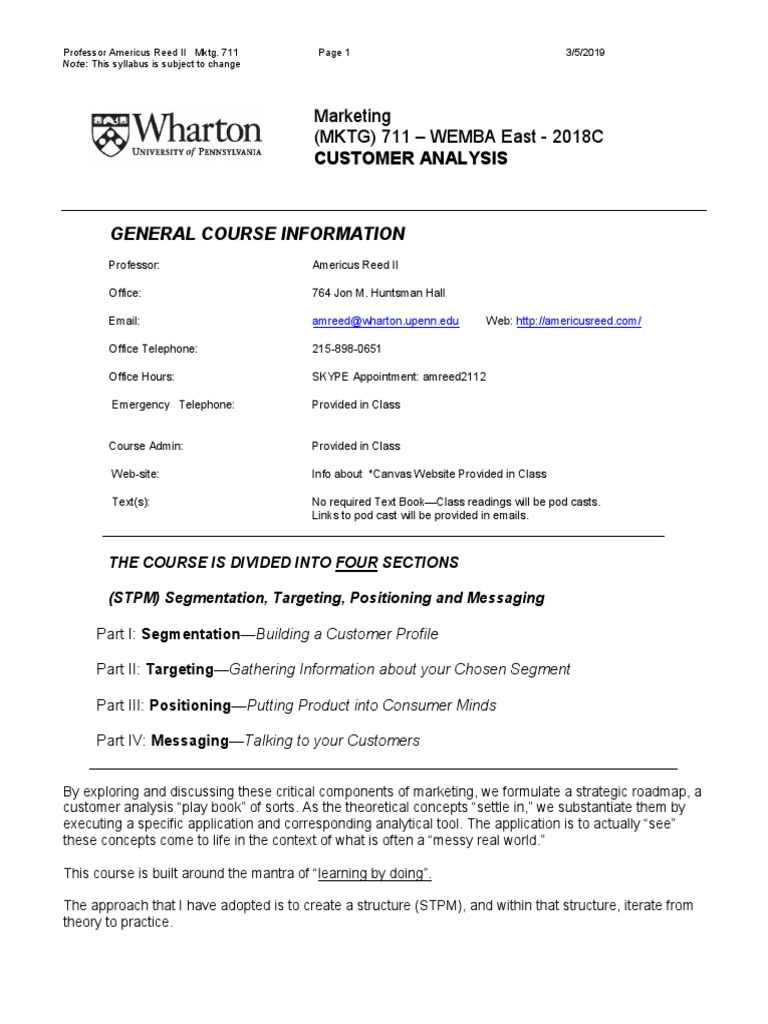 General Course Information: Customer Analysis | PDF | Market ...
