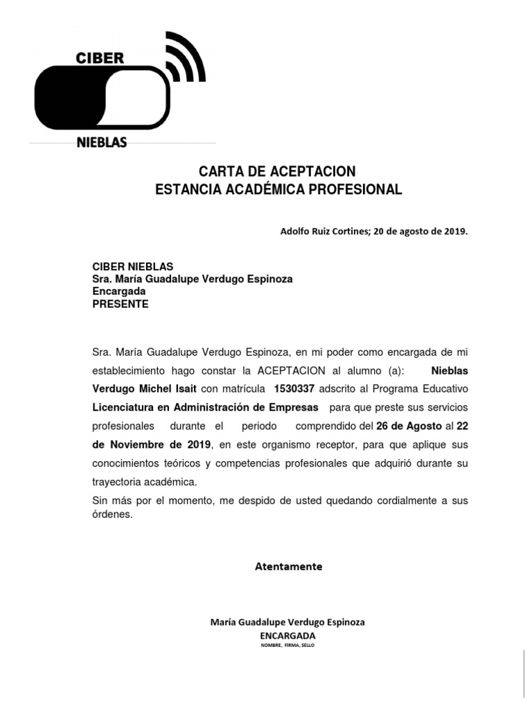 Carta de Aceptacion | PDF