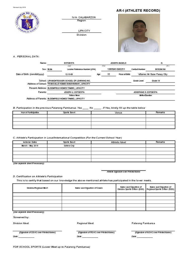 Ar-I (Athlete Record) : Region | PDF