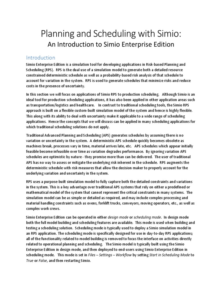 Planning and Scheduling With Simio:: An Introduction To Simio Enterprise Edition | PDF | Xml ...