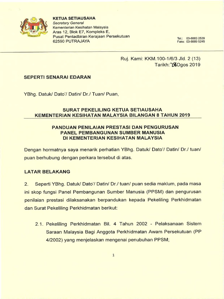 Surat Pekeliling Ksu KKM Bil 8 THN 2019 | PDF