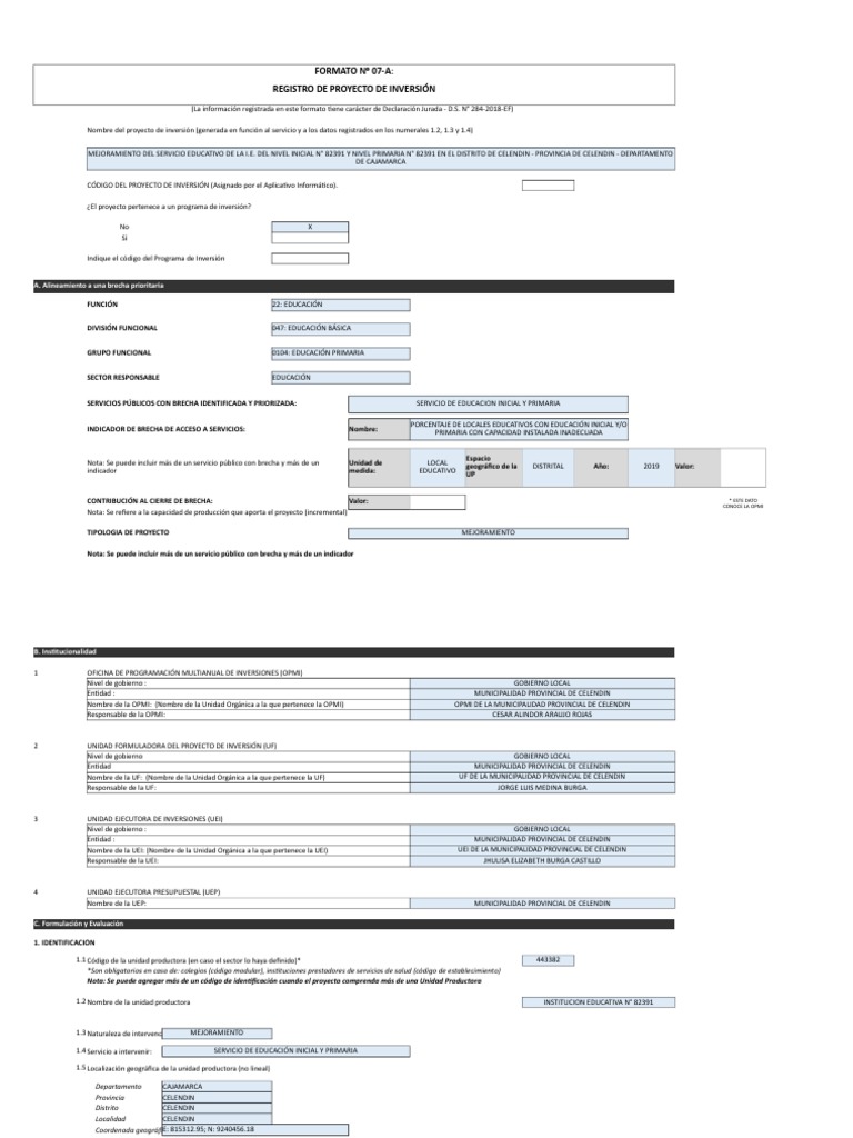 Ejemplo de Formato 07-A Escuela | PDF | Valor presente neto ...