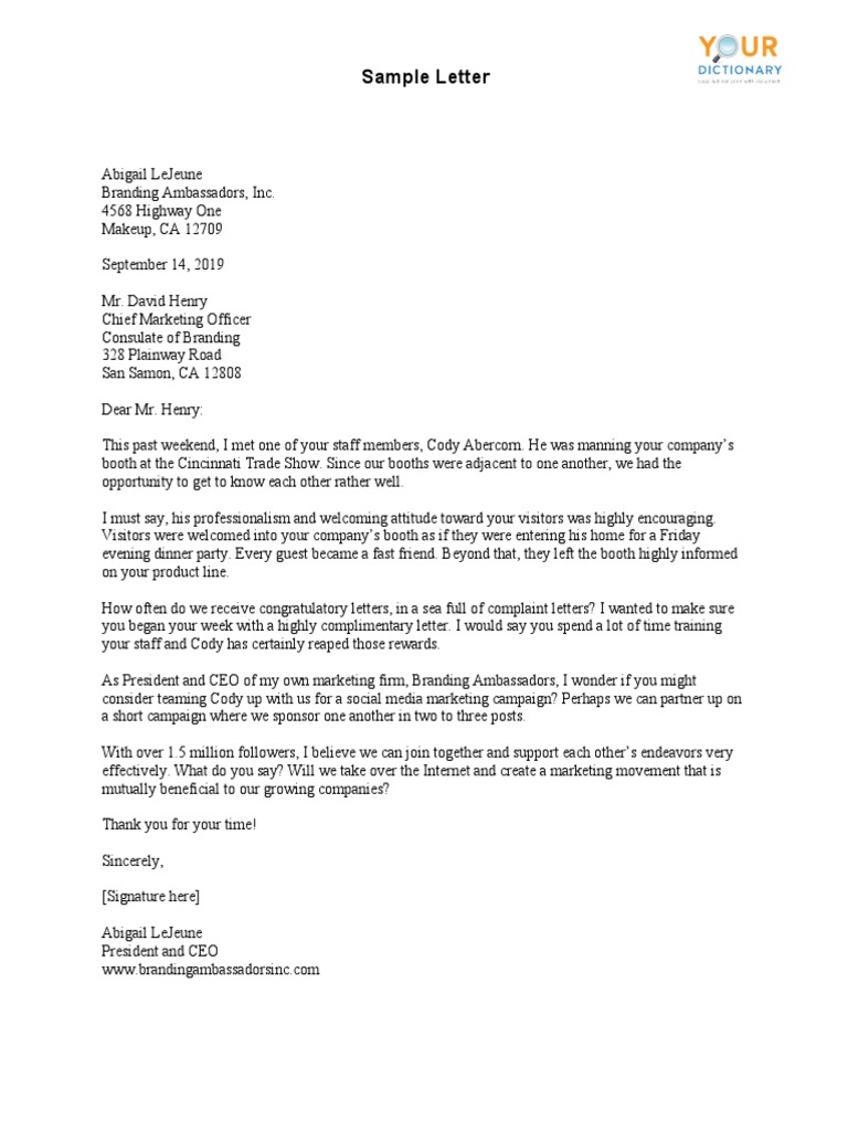 Sample Letter Task 1