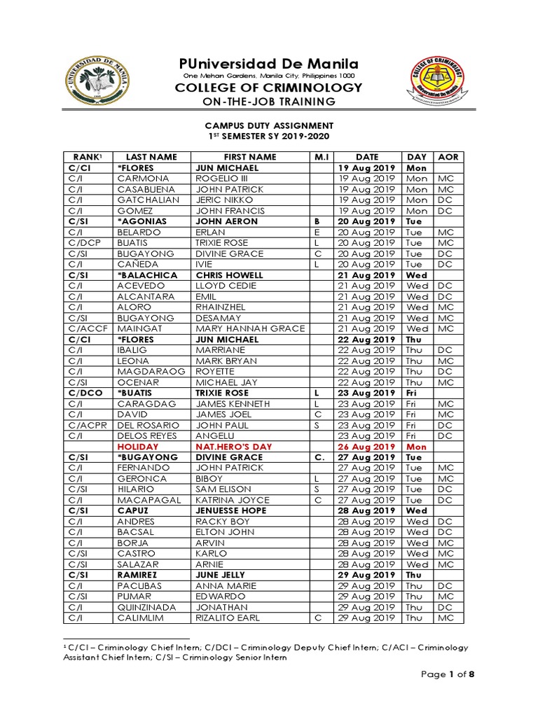 Campus Duty Assignment | PDF | Sports
