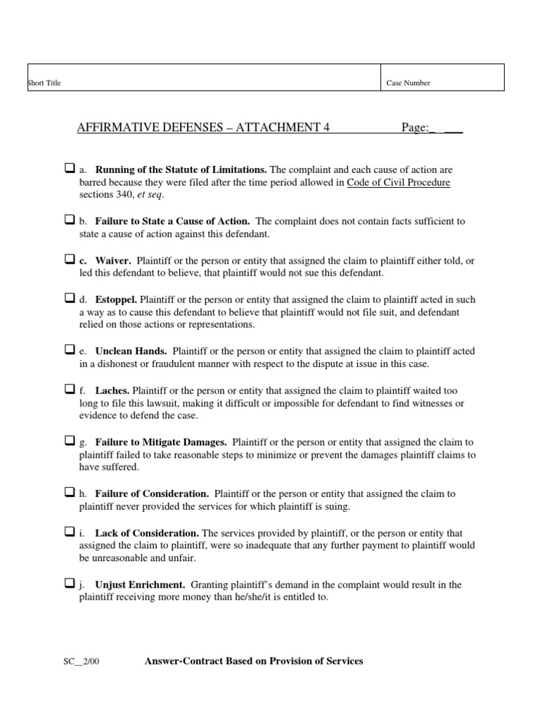 Affirmative Defenses | PDF | Cause Of Action | Affirmative Defense