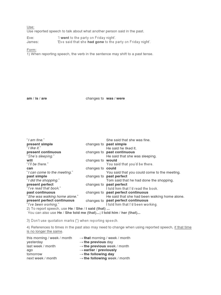 Reported Speech Rules | PDF | Verb | Linguistics