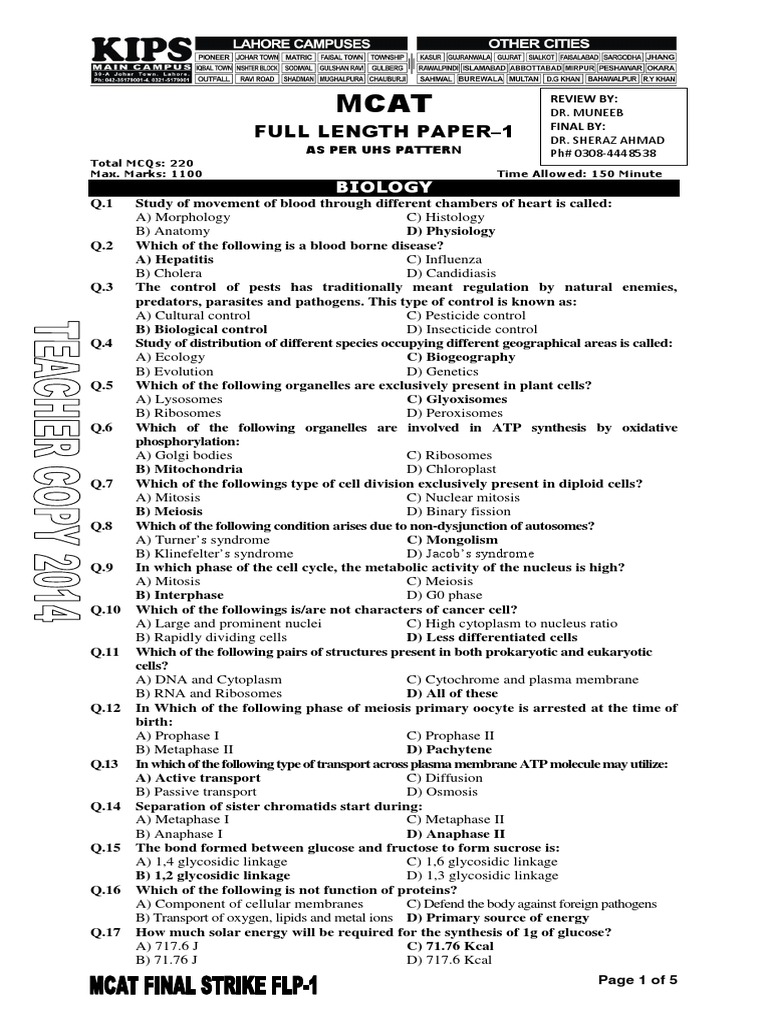 Kips Mdcat | PDF | Meiosis | Immune System