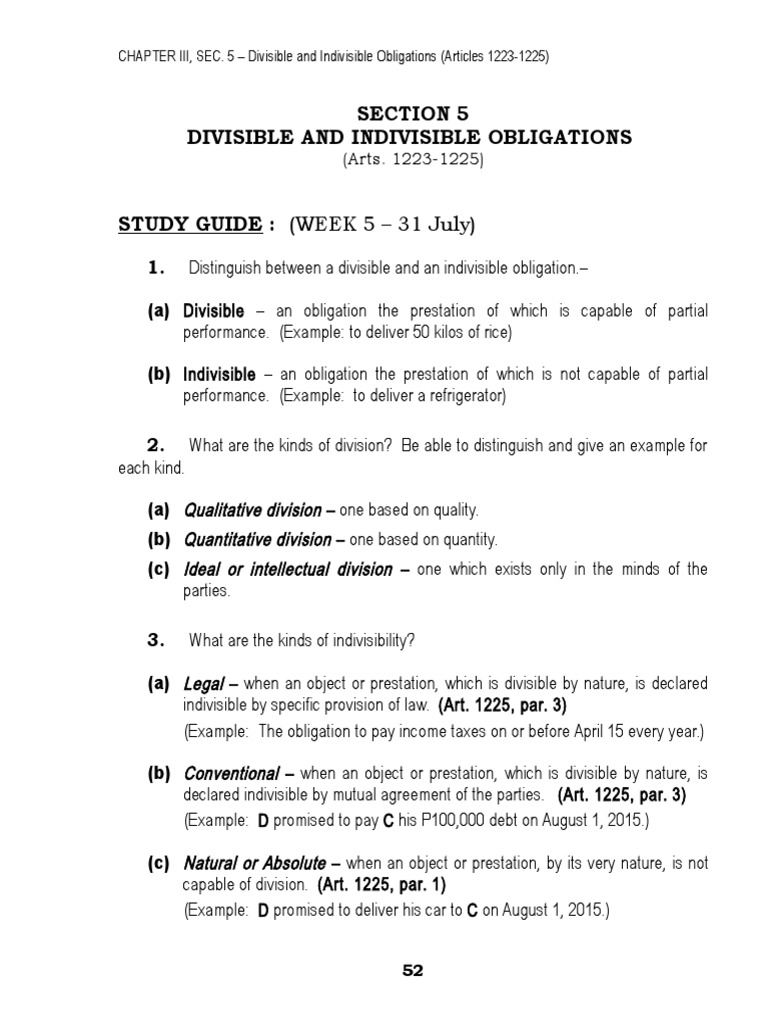 Divisible vs. Indivisible Obligations | PDF