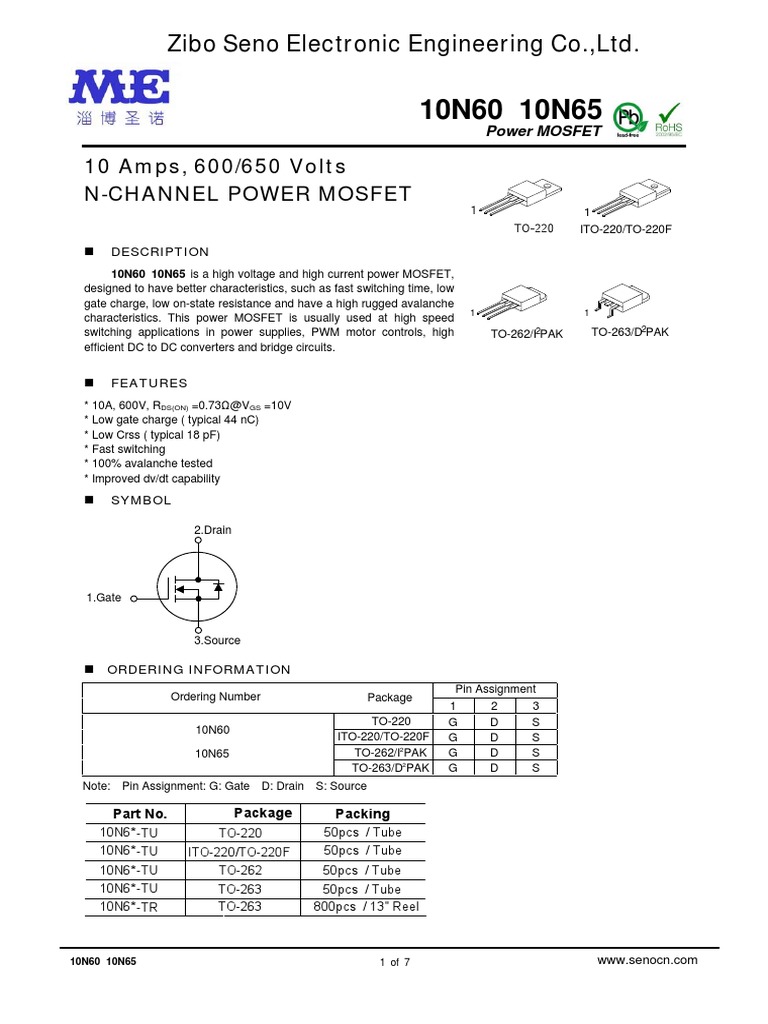 10N60 10N65 PDF | PDF | Field Effect Transistor | Mosfet