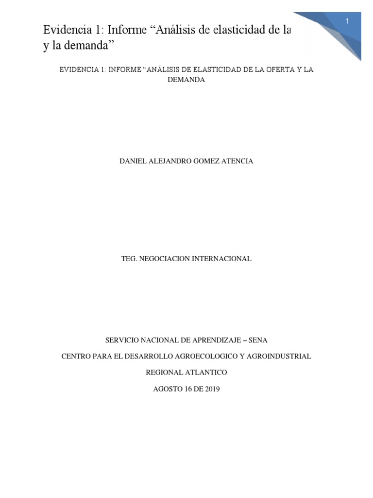 Evidencia 1 Informe "Análisis de Elasticidad de La Oferta y La Demanda" | PDF | Oferta (economía ...