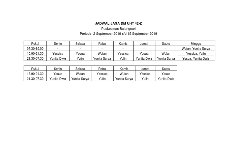 Jadwal Jaga DM Uht 42 Z | PDF
