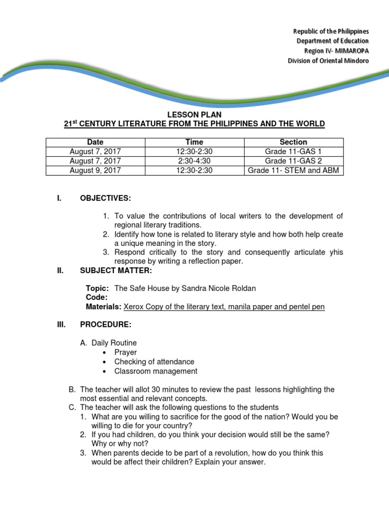 Lesson Plan - The Safe House | PDF | Lesson Plan | Teachers