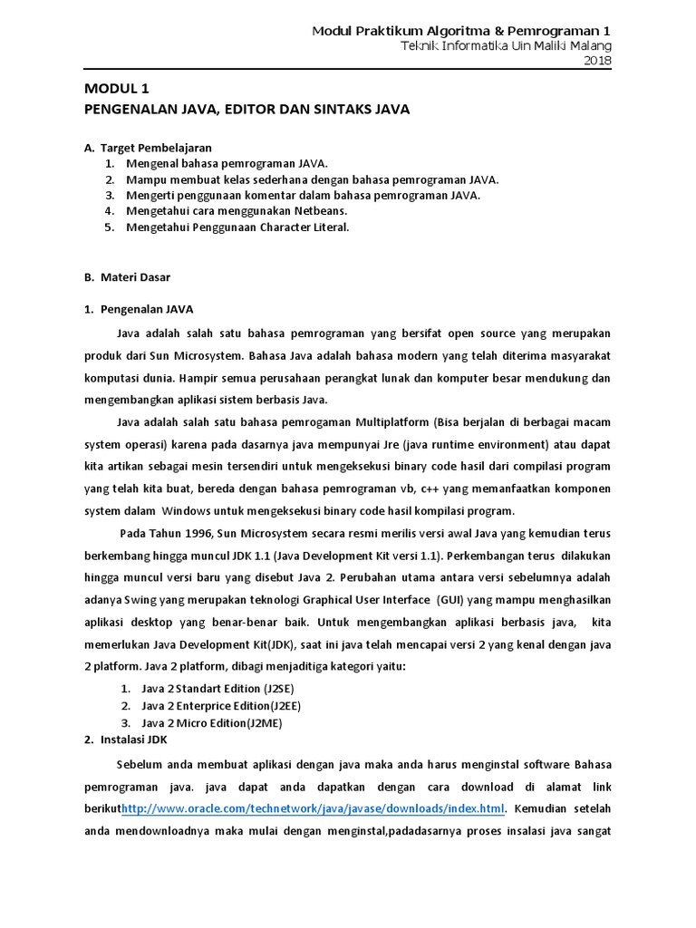 MODUL Algoritma Dan Pemrograman 2018 PDF | PDF