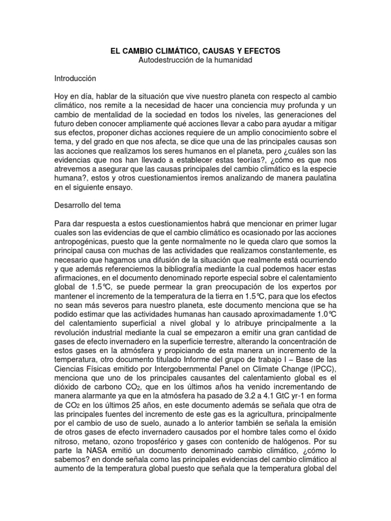 Ensayo Sobre Evidencias Del Cambio Climático | PDF | Calentamiento ...