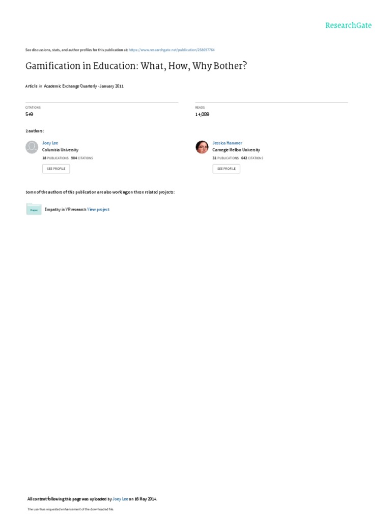 Lee Hammer Gamification Education 2011 | PDF | Motivation | Motivational