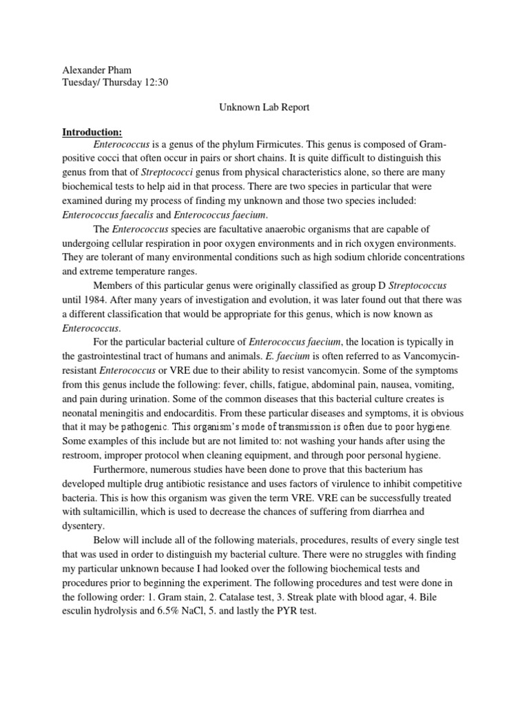 Unknown Lab Report | PDF | Microbiology | Clinical Pathology