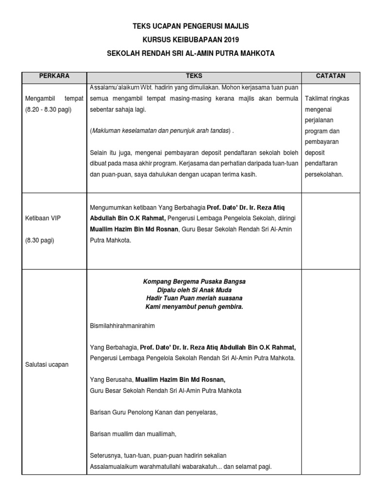 Teks Ucapan Pengerusi Majlis | PDF