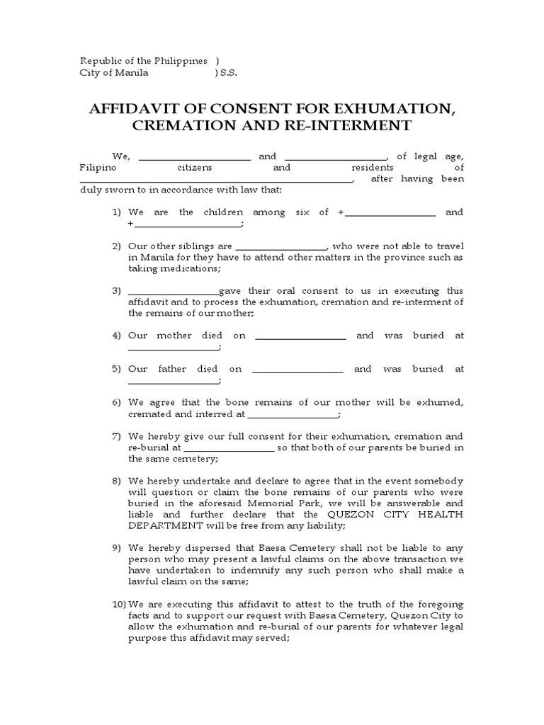 Affid of Exhumation | PDF | Affidavit | Burial