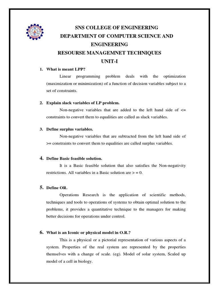 RMT - 2 Marks | PDF | Mathematical Optimization | Linear Programming