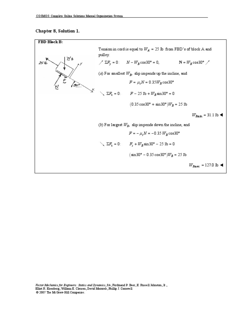 Chapter 8, Solution 1.: FBD Block B | PDF
