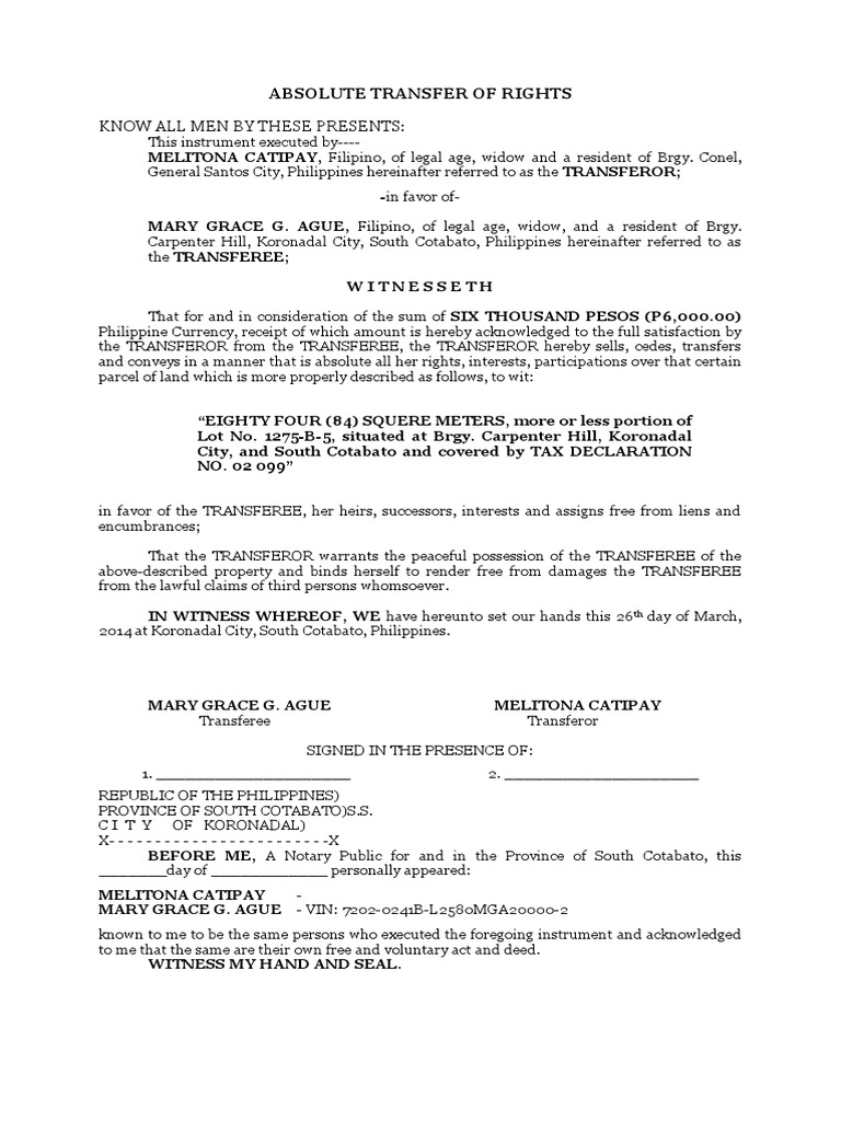 Lot Transfer - Catipay-Ague | PDF | Law And Economics | Natural Resources Law