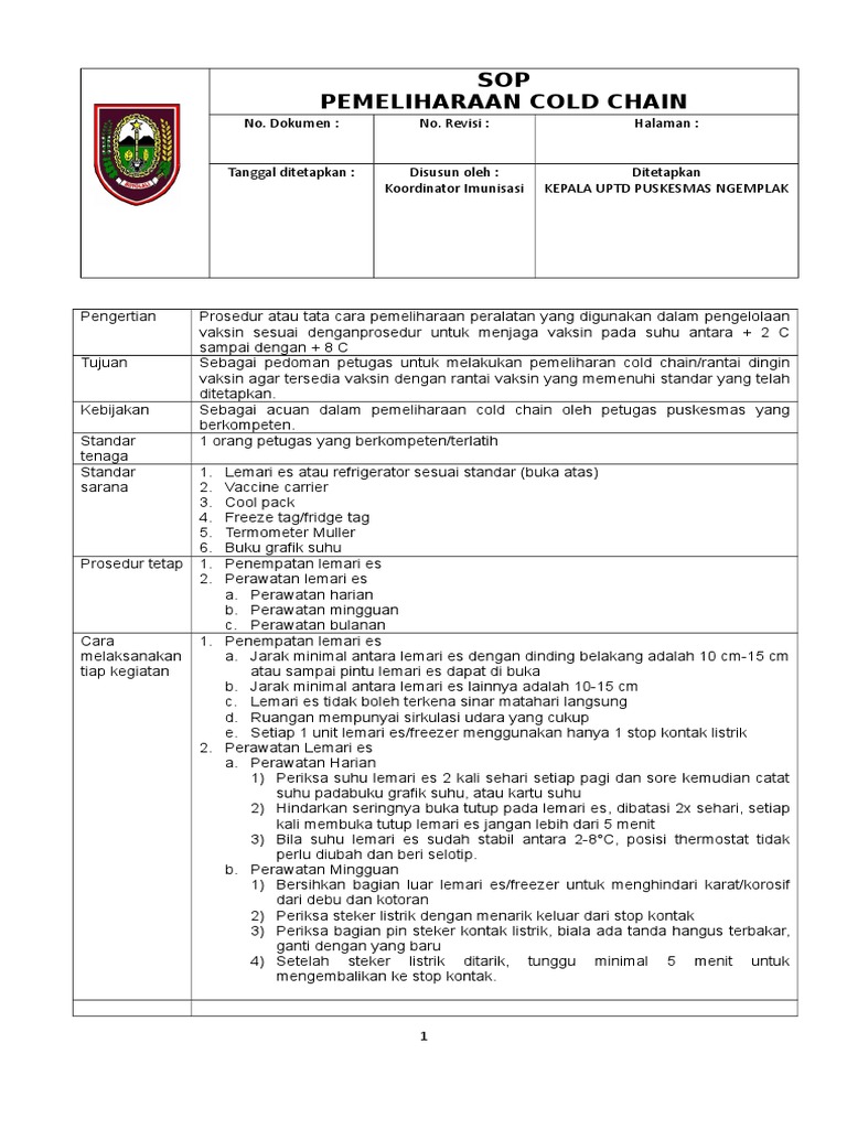 Sop Cold Chain | PDF