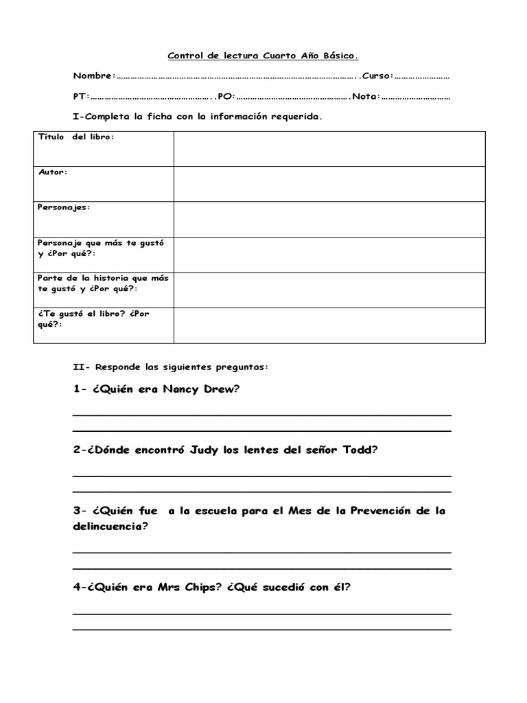Control de lectura: Judy Moody | PDF