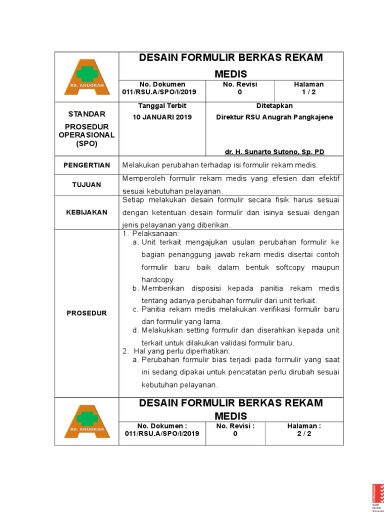 Desain Formulir Rekam Medis Efektif | PDF