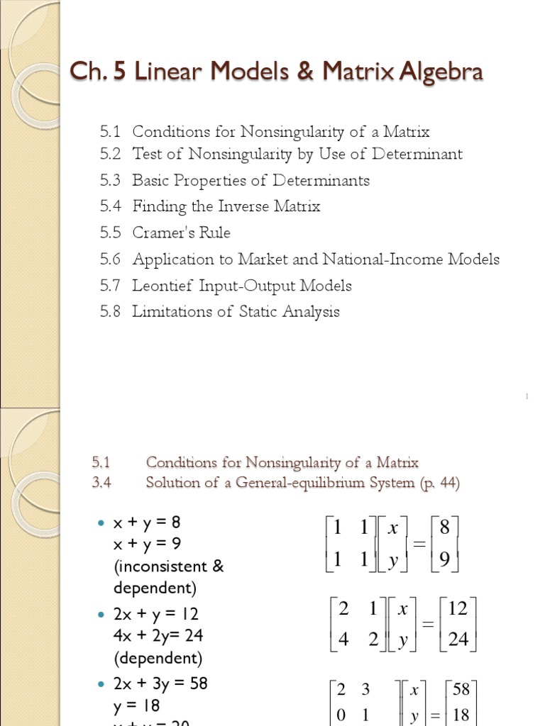 Linear Models & Matrix Algebra Chapter 5 Summary | PDF | Determinant ...