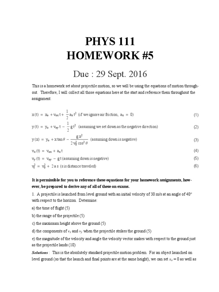 PHYS 111 Homework #5: Due: 29 Sept. 2016 | PDF | Teaching Mathematics ...