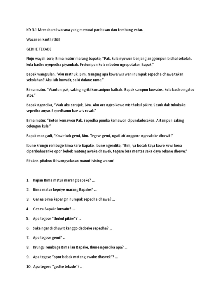 Soal Bhs Jawa Kelas 4 | PDF