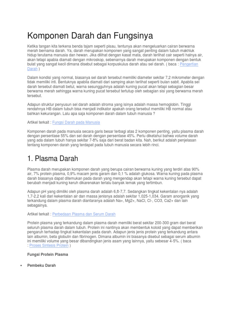 Komponen Darah Dan Fungsinya | PDF