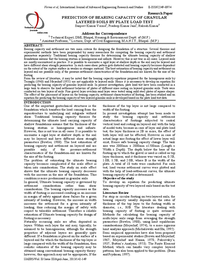 Prediction of Bearing Capacity of Granular Layered Soils by Plate Load ...