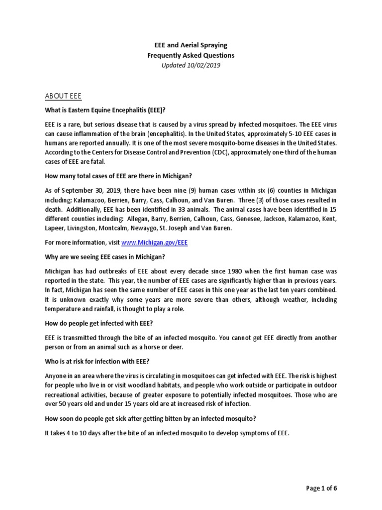 About Eee: EEE and Aerial Spraying Frequently Asked Questions | PDF ...