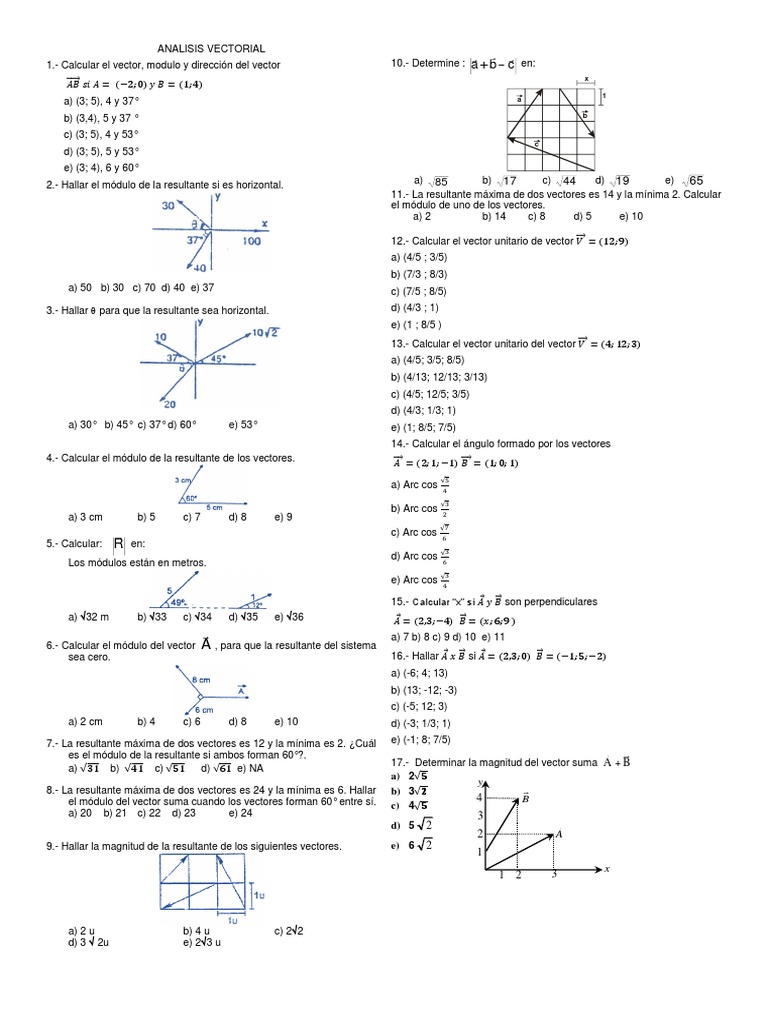 Analisis Vectorial Sin Solucion PDF | PDF | Vector Euclidiano | Álgebra abstracta
