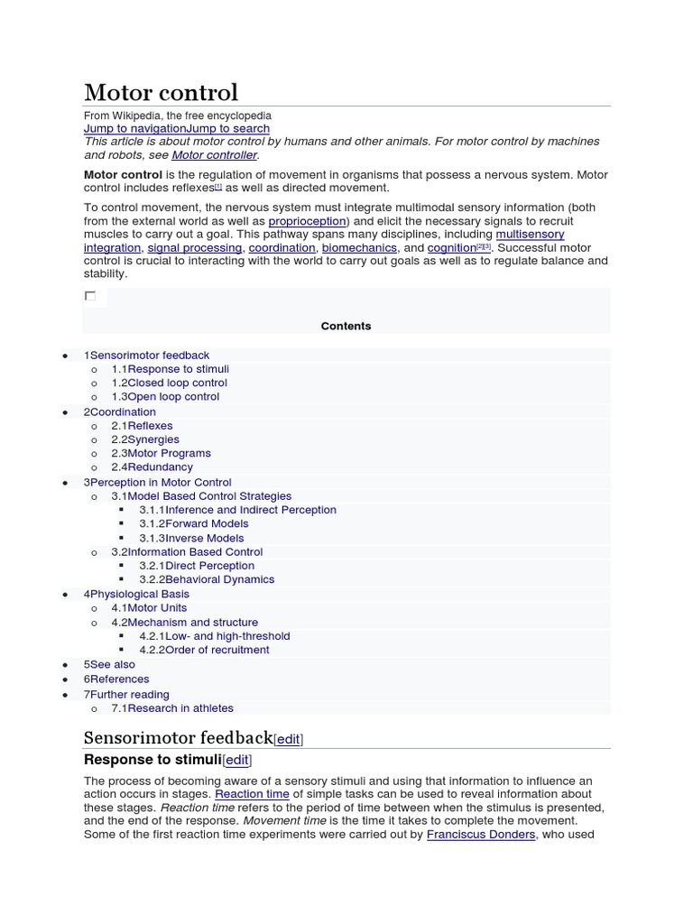 Motor Control: Sensorimotor Feedback | PDF | Motor Control | Perception
