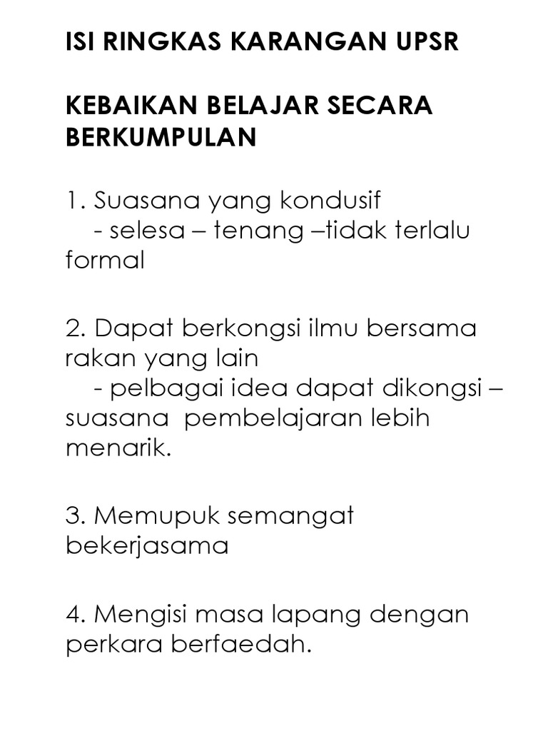 Isi Ringkas Karangan Upsr | PDF