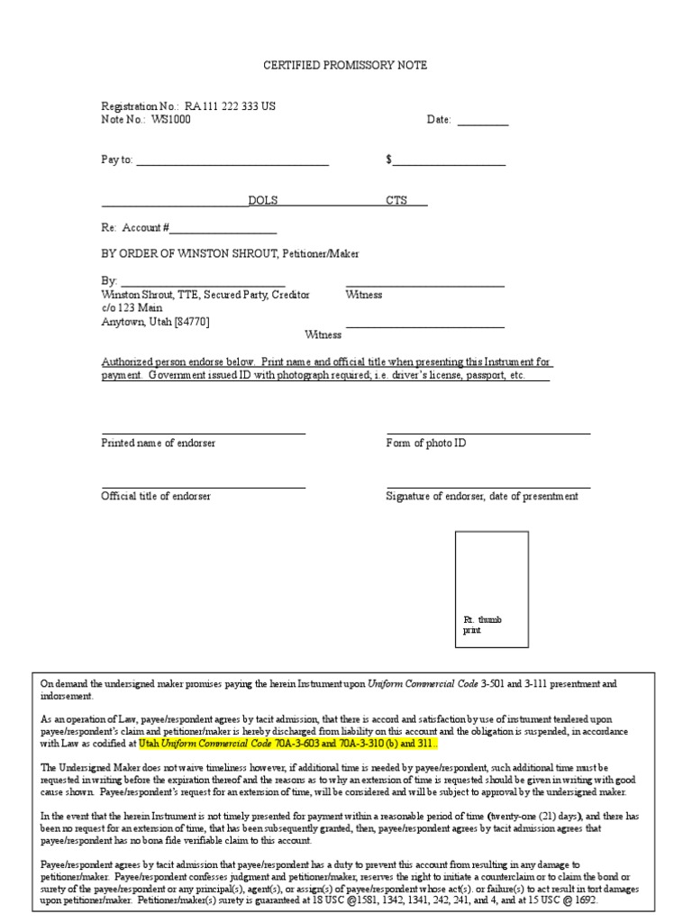 1 Certified Promissory Note | PDF | Payments | Legal Tender