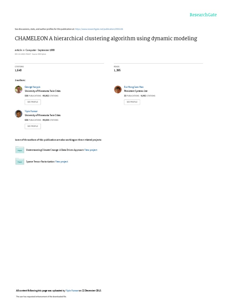 CHAMELEON A Hierarchical Clustering Algorithm Usin | PDF | Cluster Analysis | Matrix (Mathematics)