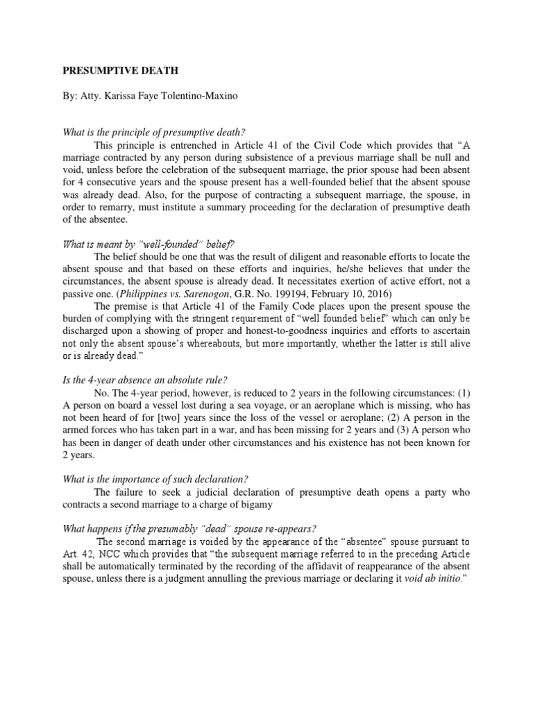 What Is The Principle of Presumptive Death? | Download Free PDF ...