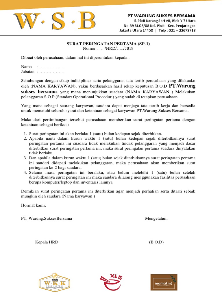 Format Surat SP 1 | PDF