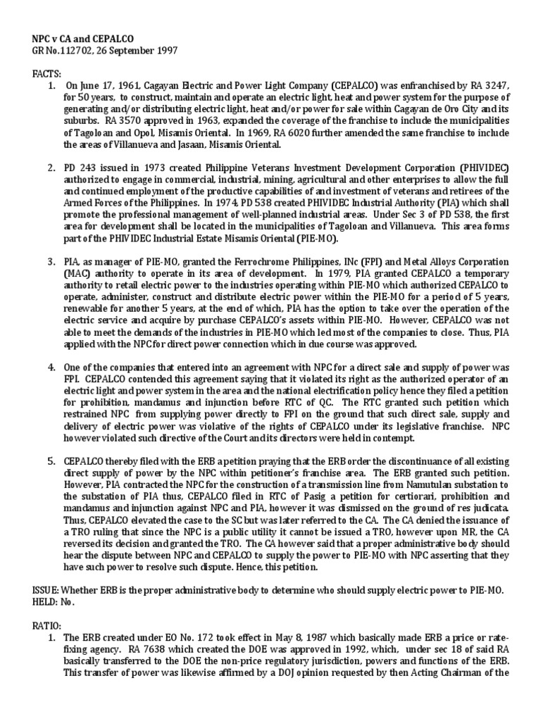 NPC V CA and Cepalco | PDF | Injunction | Government Information